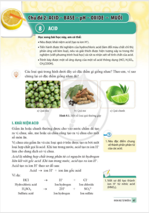 Bài 8: Acid | Khoa Học Tự nhiên 8 | Chủ đề 2: Acid - Base - pH - Oxide - Muối_Phần 1 : Chất và ...